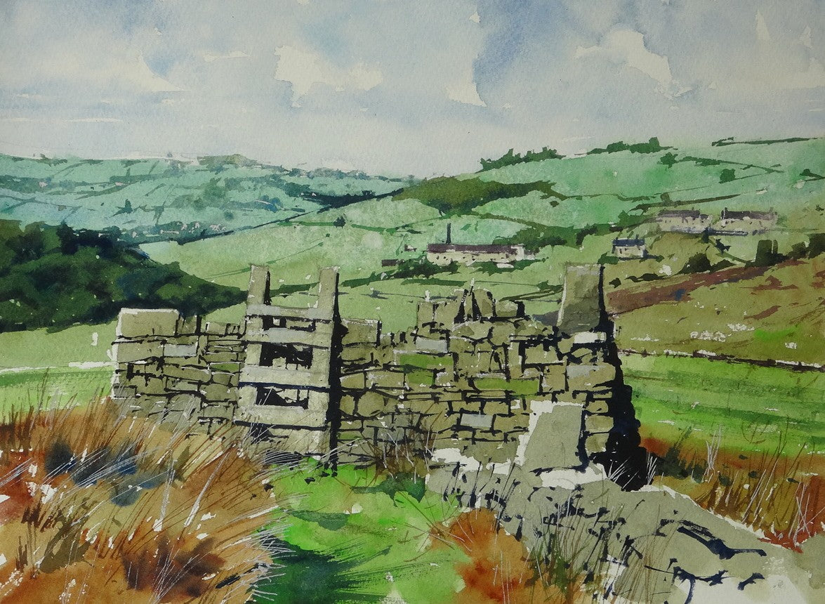 Dry Stone Wall, Oxenhope, West YorkshireWatercolour of a dry stone wall ...